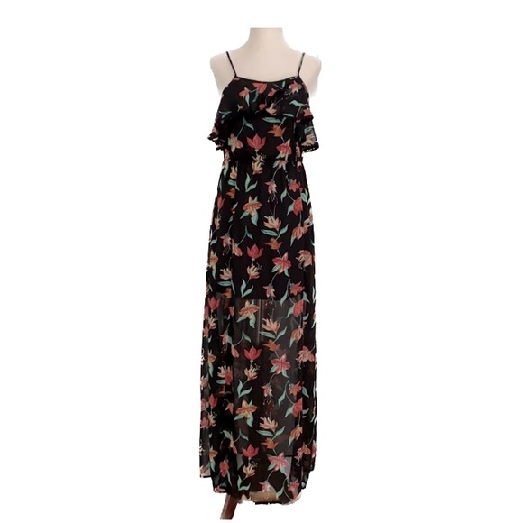 Candie's | Dresses | Candies Long Floral Sheer Ruffle Slip Dress | Poshmark